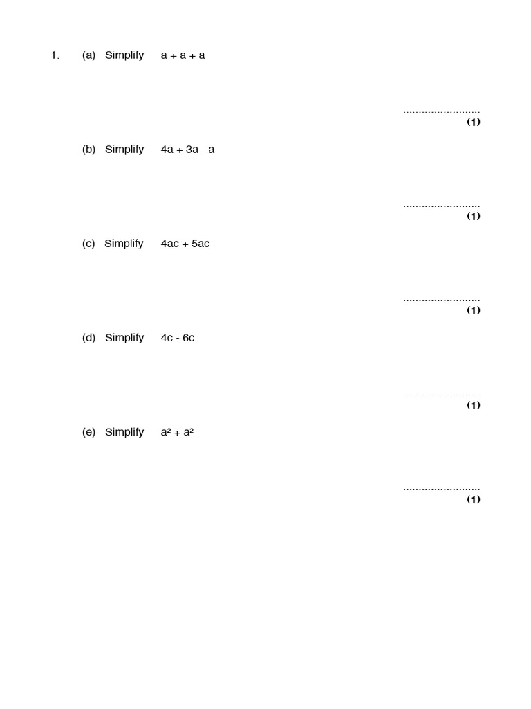 1.collecting Like Terms Worksheet | PDF | Chess Theory | Chess