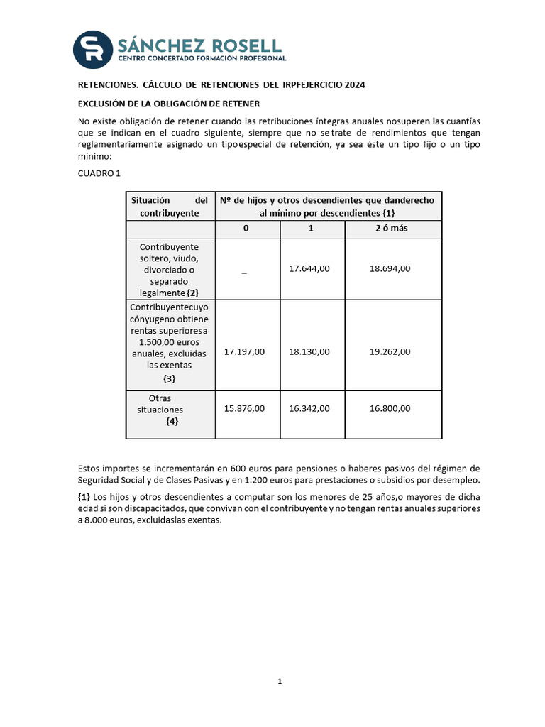 Cálculo Retención Irpf 2024 | PDF | Pensión | Desempleo
