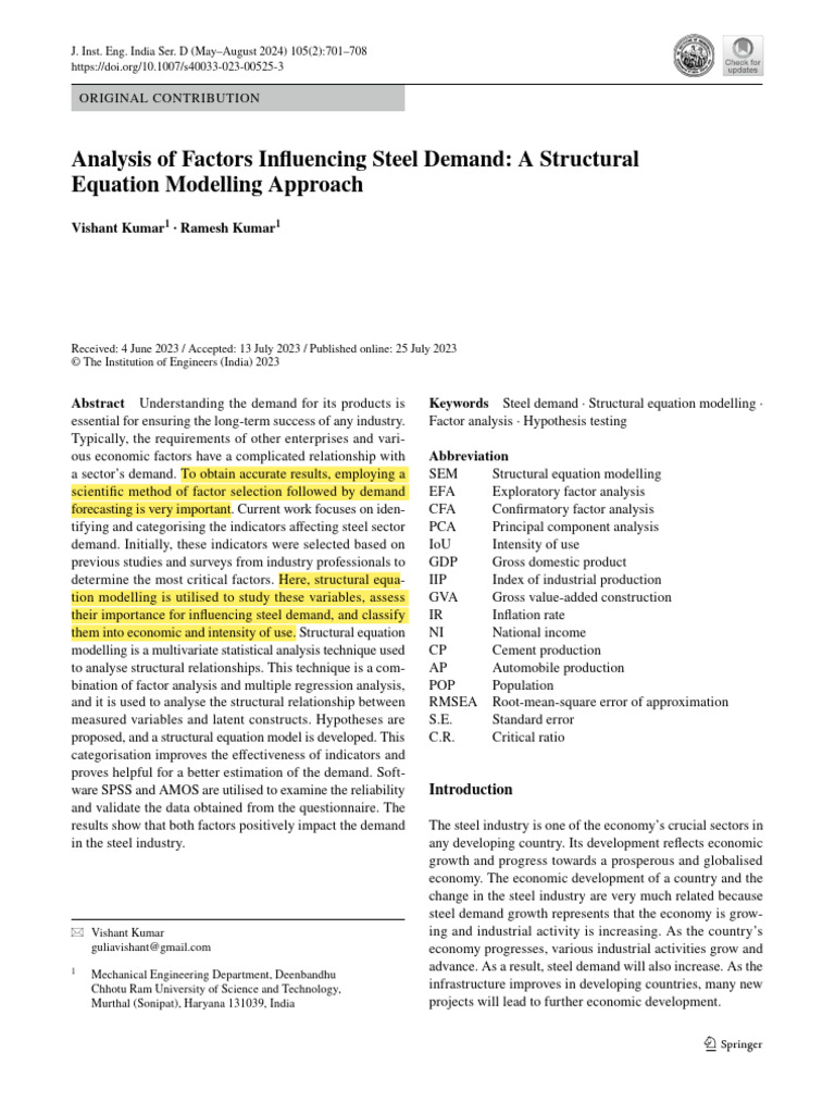 Analysis of Factors Infuencing Steel Demand A Structural Equation ...