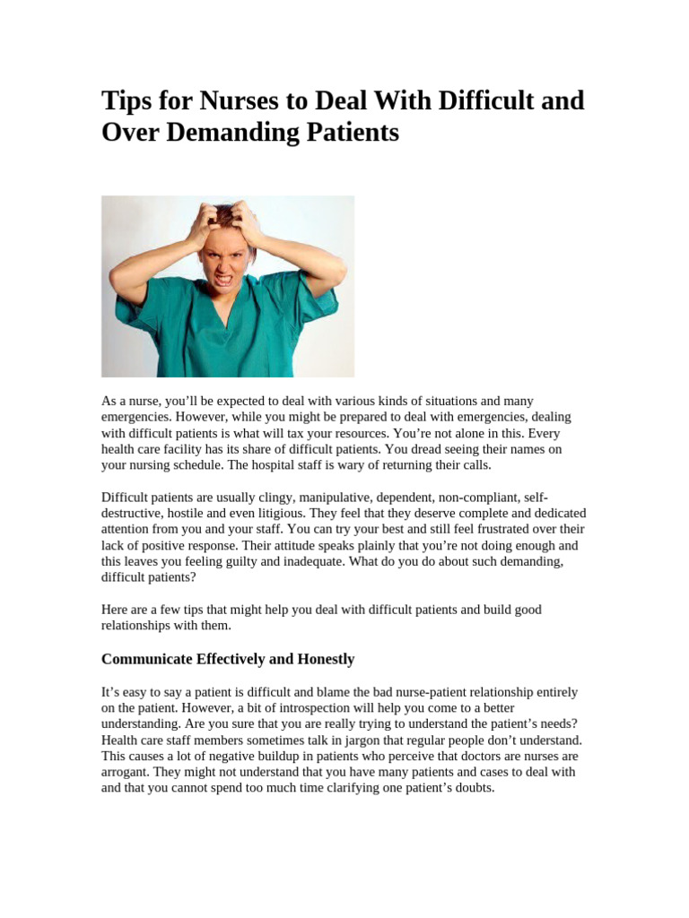 Tips For Nurses To Deal With Difficult and Over Demanding Patients ...