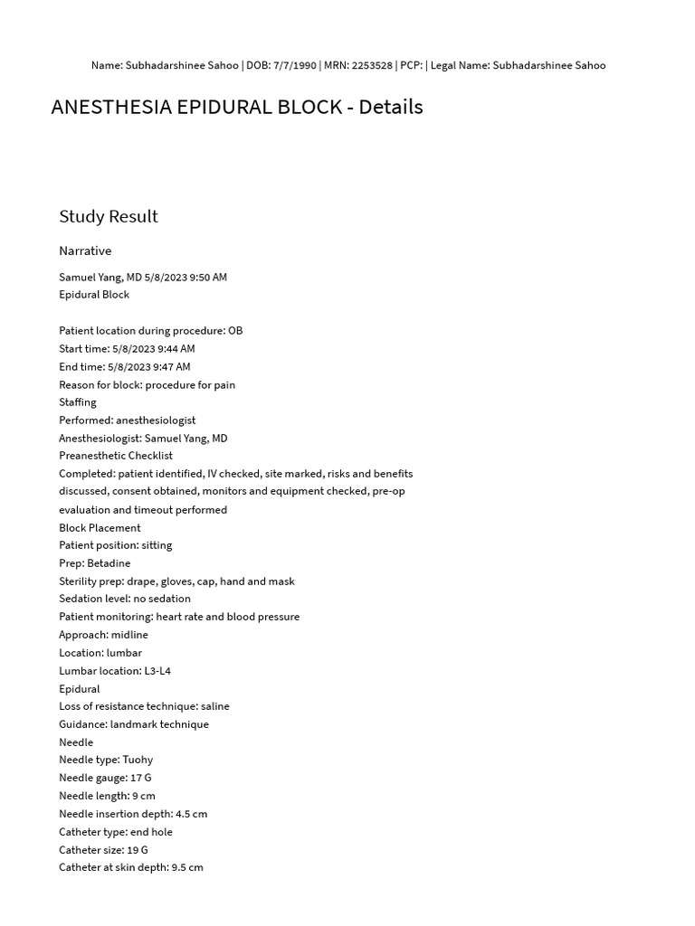 Epidural block | PDF