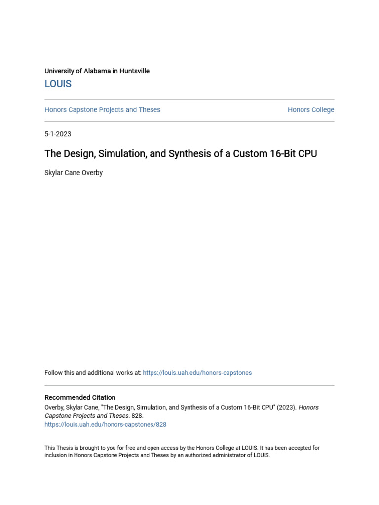 The Design Simulation and Synthesis of A Custom 16-Bit CPU | PDF | Central Processing Unit ...