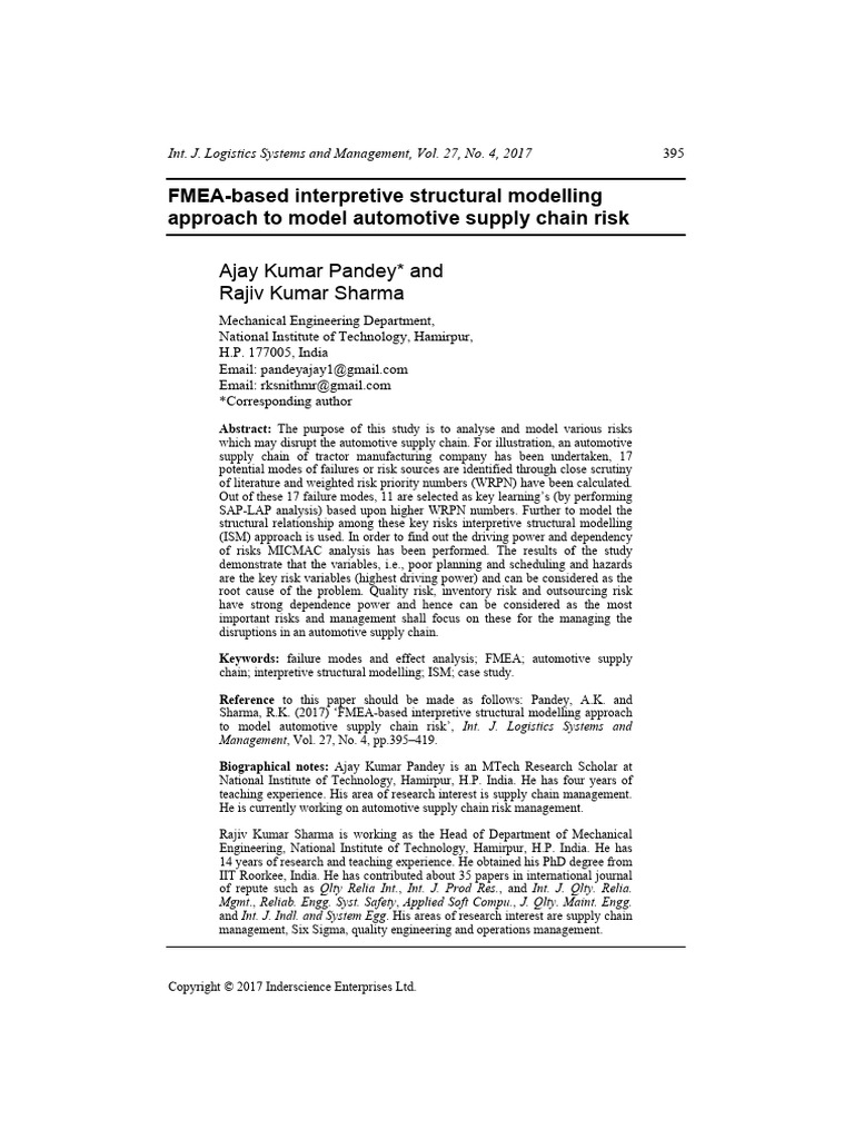 FMEA-based Interpretive Structural Modelling Approach To Model ...