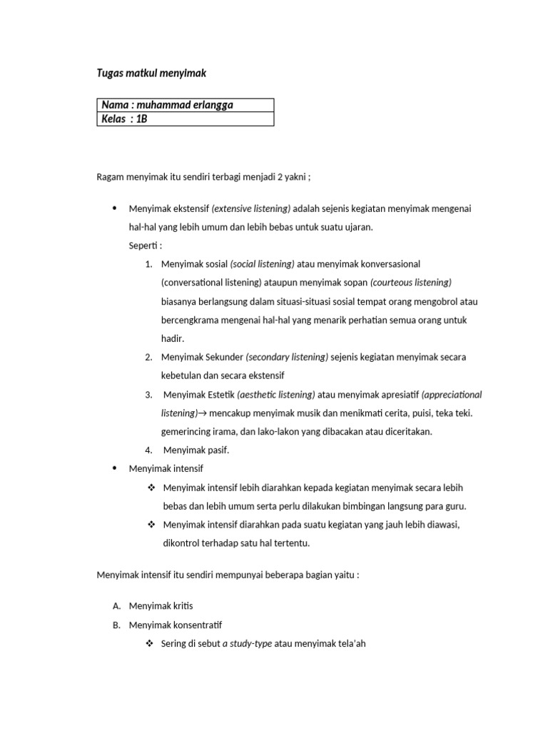 Tugas Matkul Menyimak | PDF