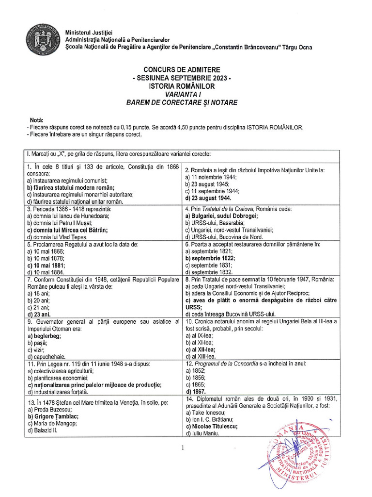 Subiect Si Raspunsuri 2023 Admitere Scoala Nationala de Pregatire A ...