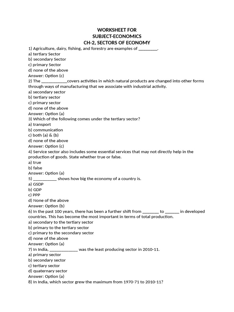 WORKSHEET FOR ECO CH 2(1) | PDF | Employment | Gross Domestic Product