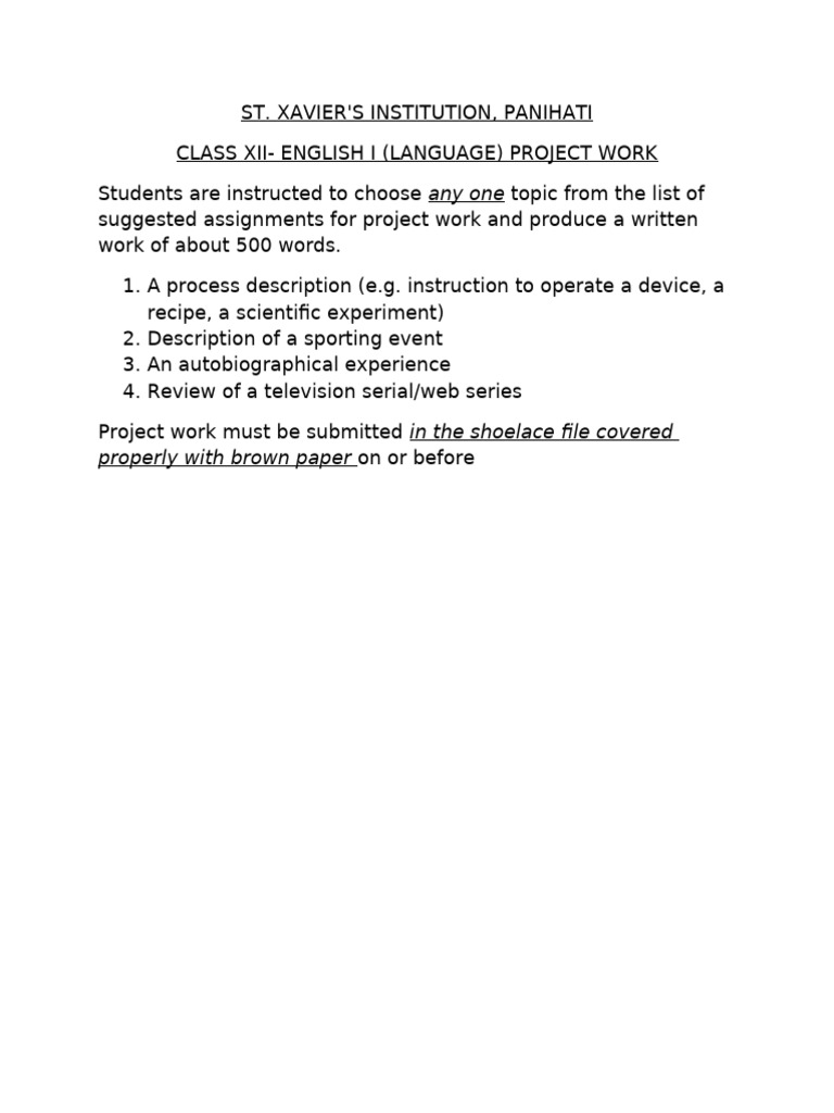 Project Work Xii E1 | PDF