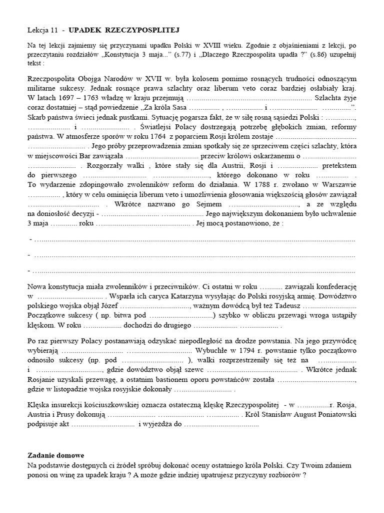 Lekcja 11 - UPADEK RZECZYPOSPOLITEJ | PDF
