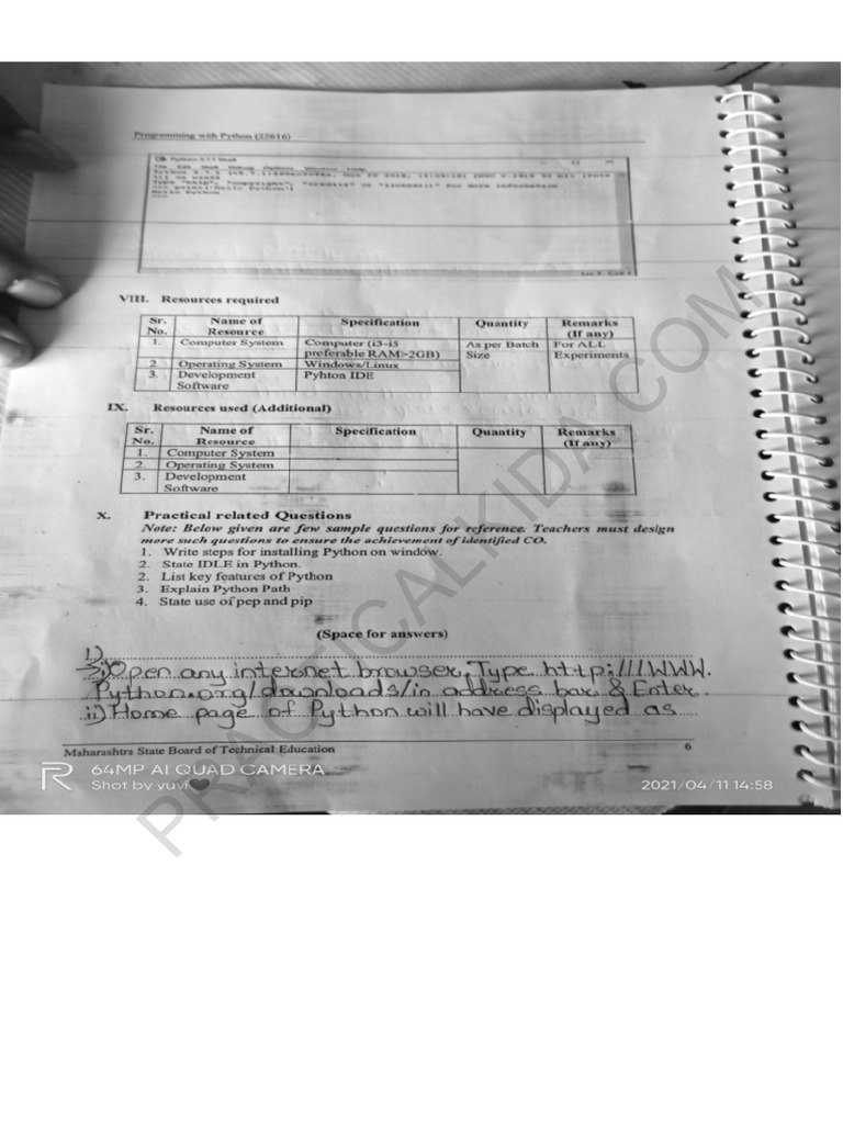 Programming With Python Manual Answer | PDF