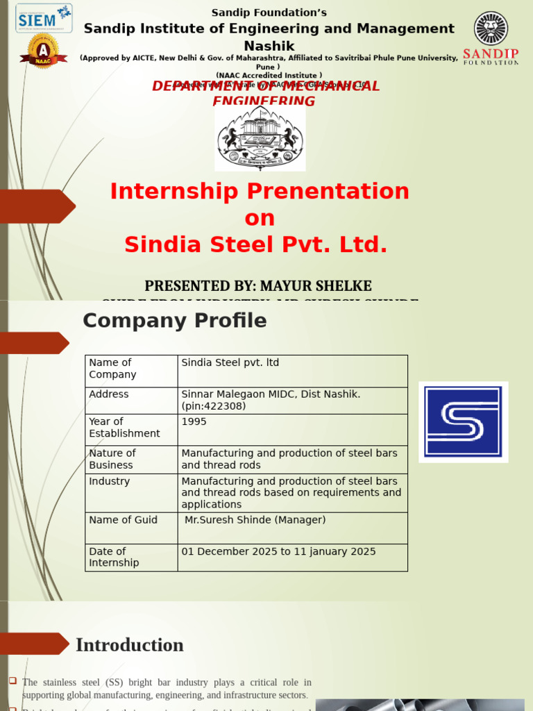 MAYUR INTERNSHIP PPT 2 | PDF | Steel | Stainless Steel