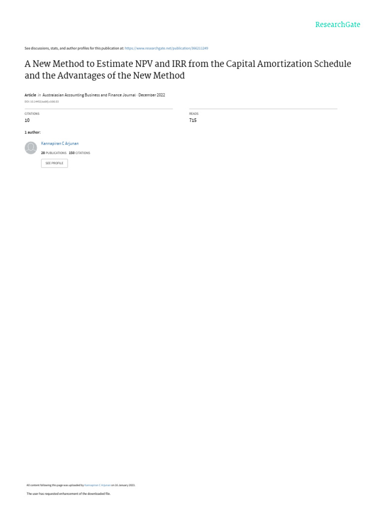 A New Method To Estimate NPV and IRR From The Capi | PDF | Internal ...