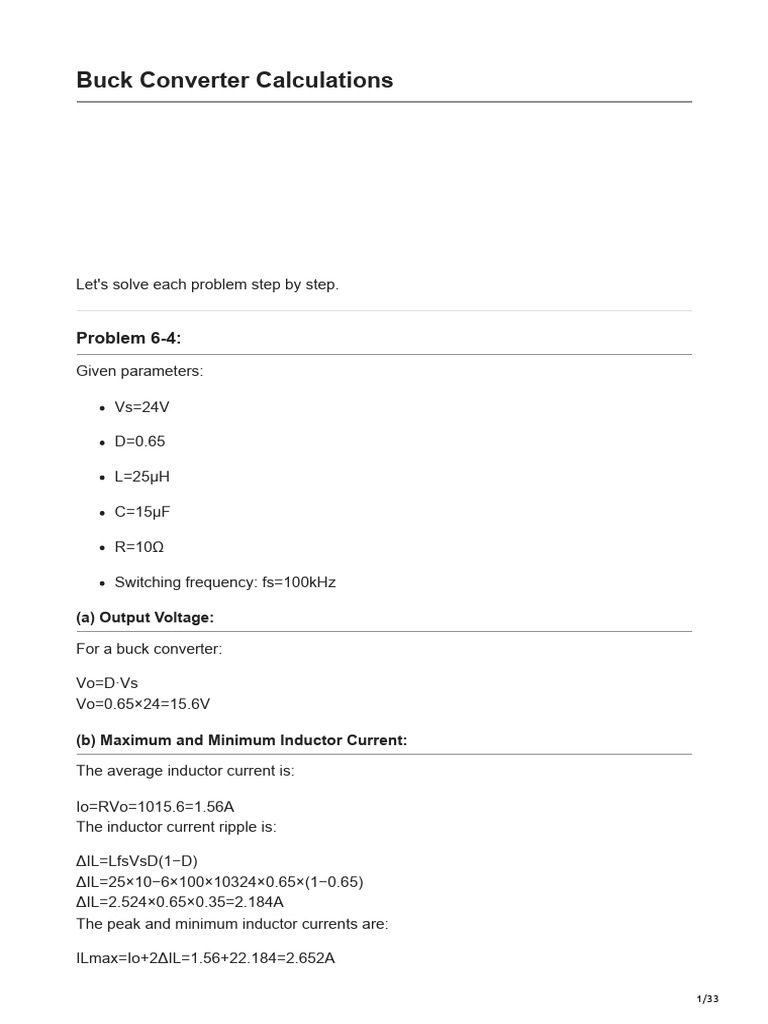 Buck Converter Calculations | PDF | Inductor | Electronic Engineering