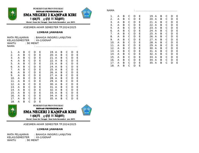Soal Bing Lanjutan Genap 2025 | PDF