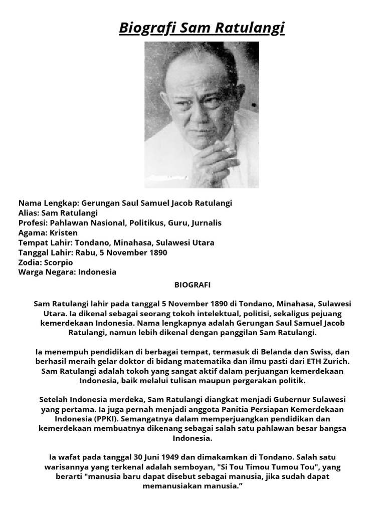 Biografi Singkat Sam Ratulangi | PDF