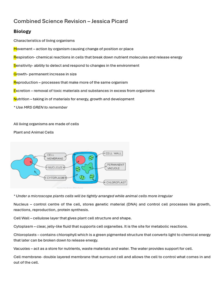Combined Science Revision | PDF | Digestion | Heart