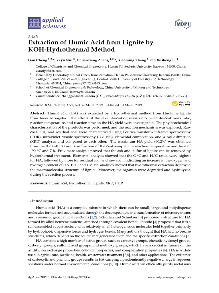 Extraction of Humic Acid From Lignite by KOH-Hydro | PDF | Lignite | Acid