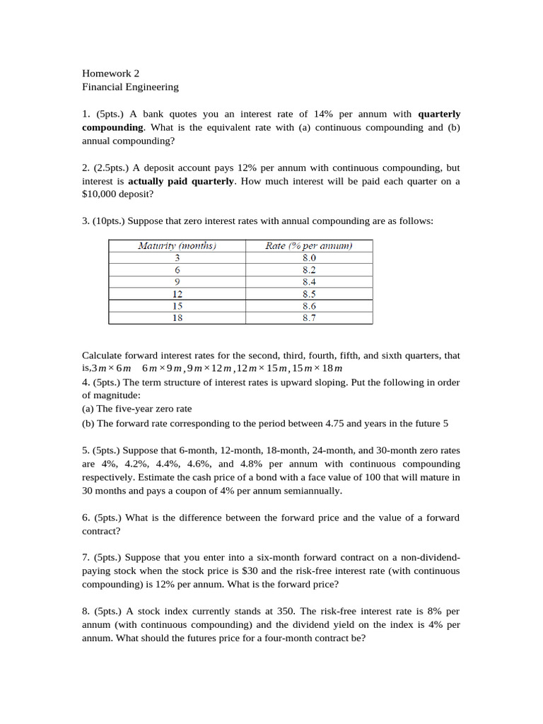 Financial Engineerinng Excercises | PDF | Futures Contract | Interest