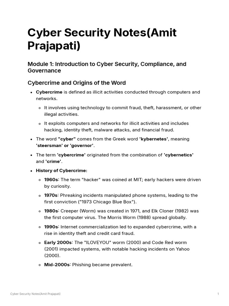 Cyber - Security - Notes (Module1 - 3) | PDF | Key (Cryptography ...