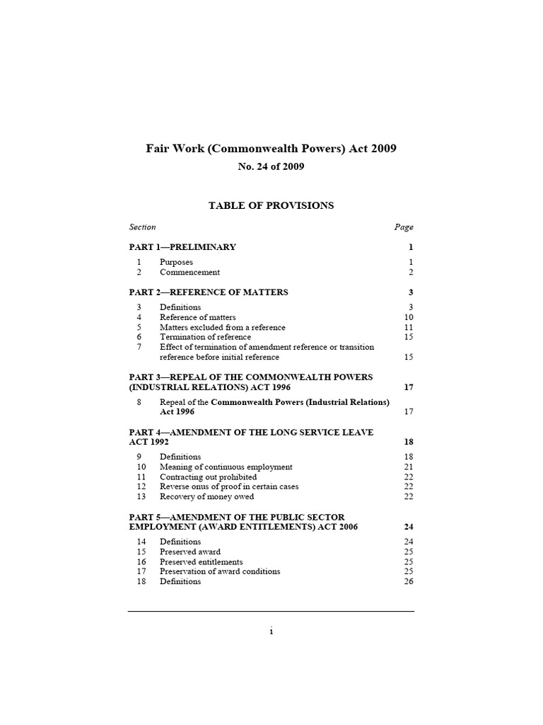 Fair Work Commonwealth Powers Act 2009 | PDF | Employment | Labour Law