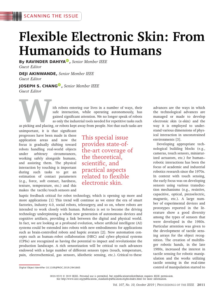 Flexible Electronic Skin From Humanoids to Humans Scanning the Issue ...