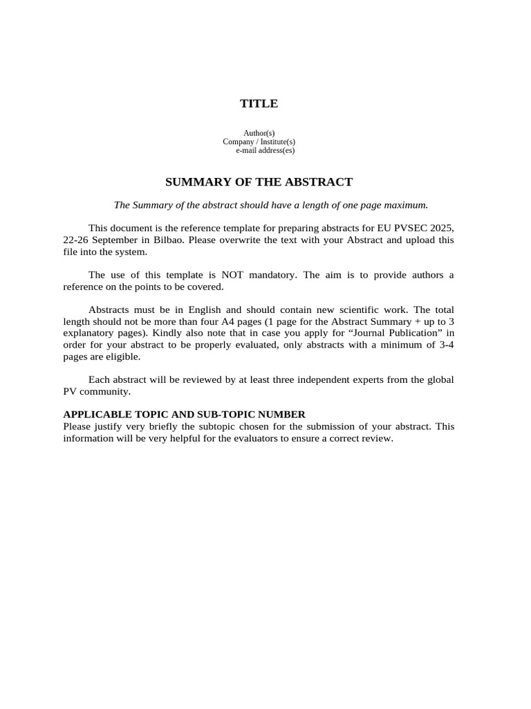 Abstract Submission Guidelines for EU PVSEC 2025 | PDF