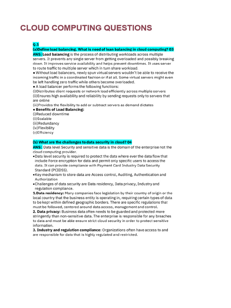 Cloud Computing Questions | PDF