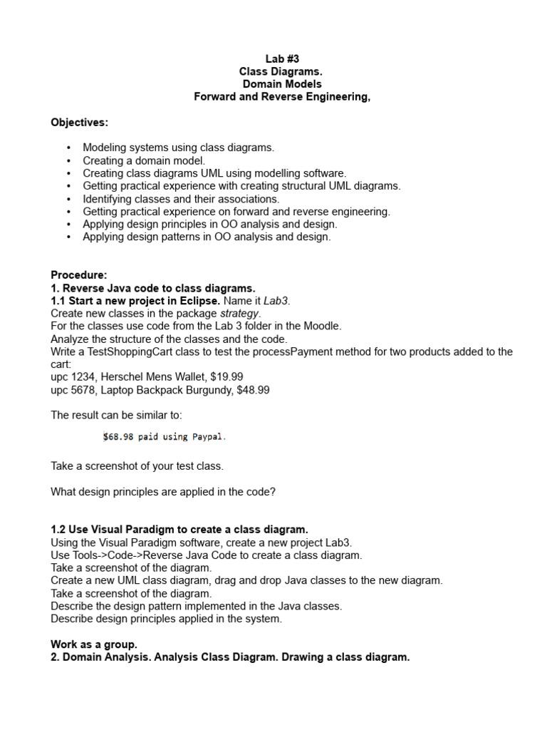 Lab #3 Class Diagrams. Domain Models Forward and Reverse Engineering | PDF | Class (Computer ...