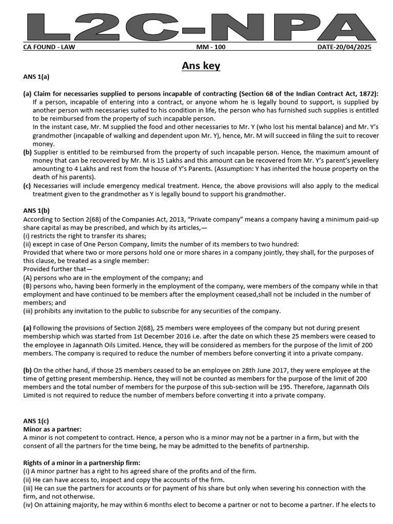 Ans Key - Law MTP - 20.04.25 | PDF | Precedent | Common Law