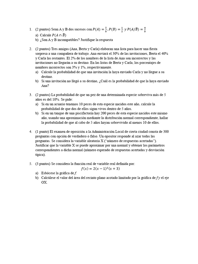 examen matem´ticas 2 evaluación | PDF