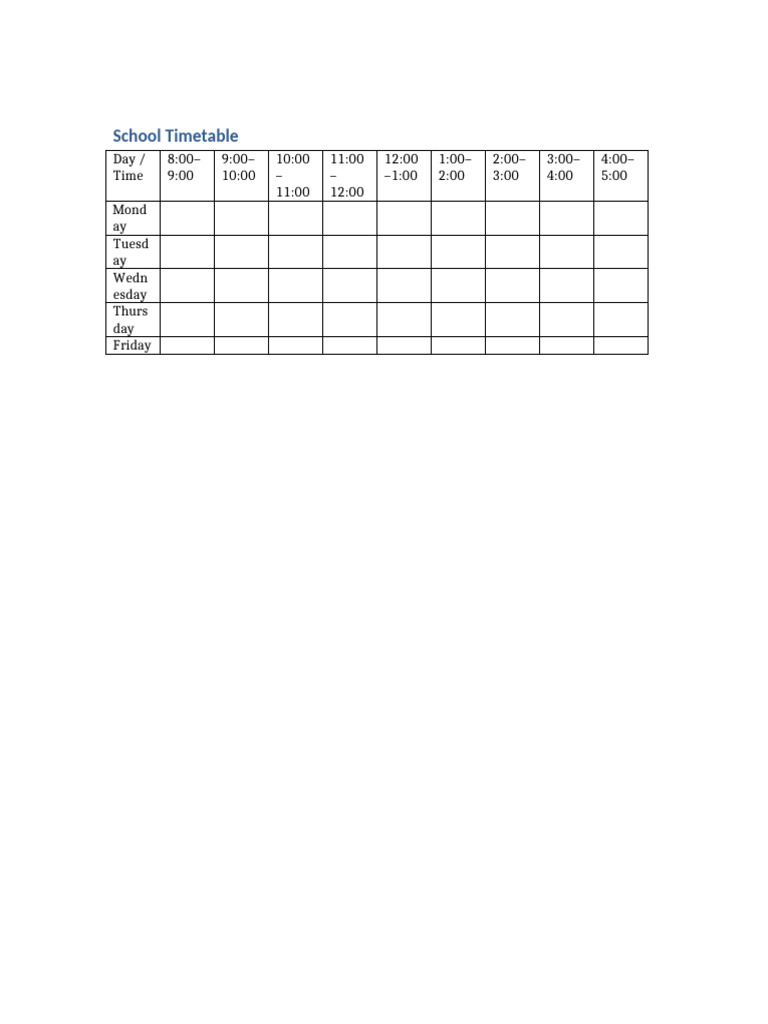 School Timetable Format | PDF