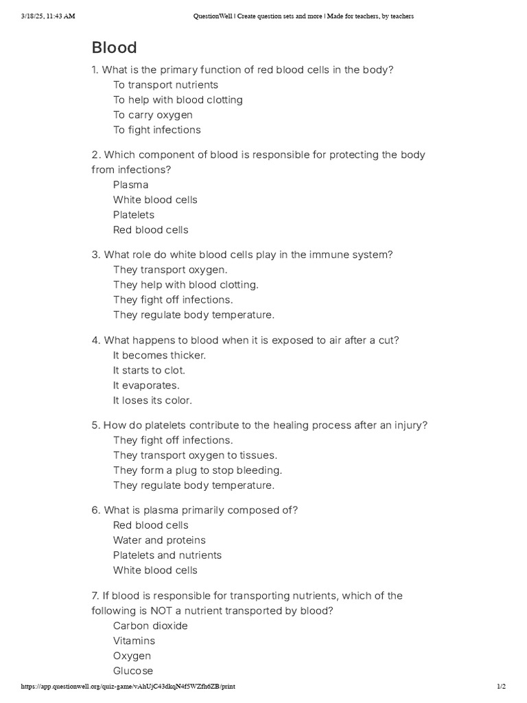 Functions and Components of Blood | PDF | Blood | Blood Cell