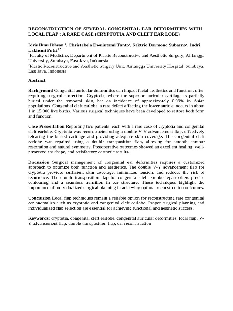 Abstract Idris Ibnu Ikhsan Reconstruction of Several Congenital Ear ...