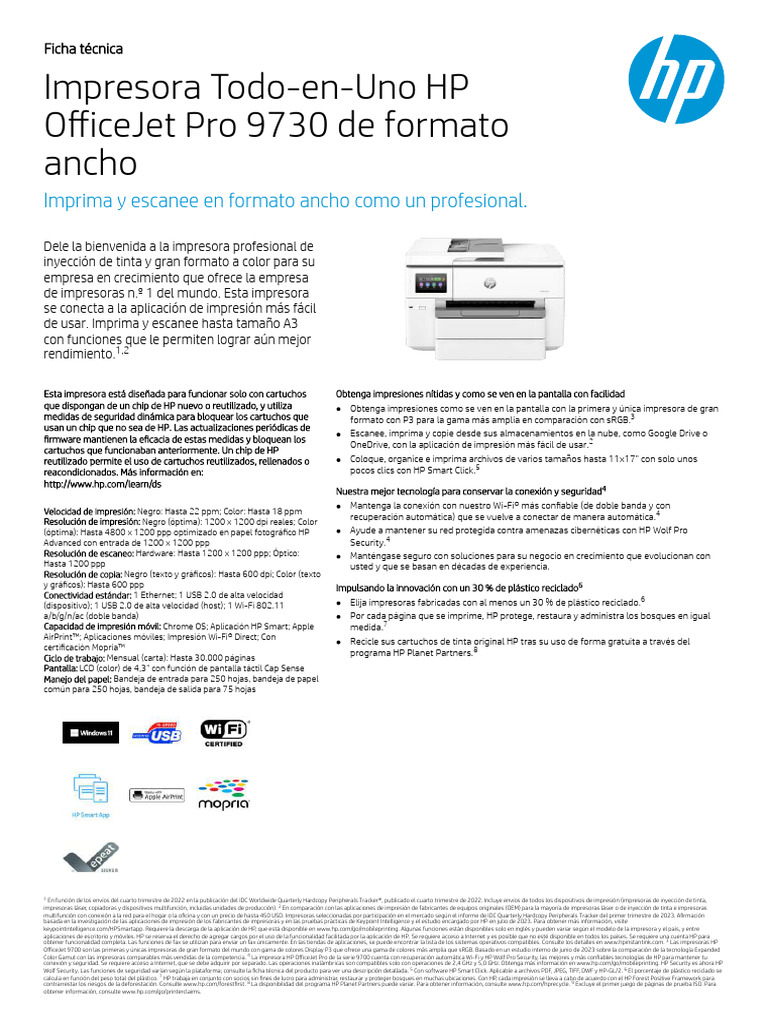 Multifuncional HP Officejet Pro 9730 Color Wifi A3 537p5c | PDF | Impresora (Computación) | Mac OS