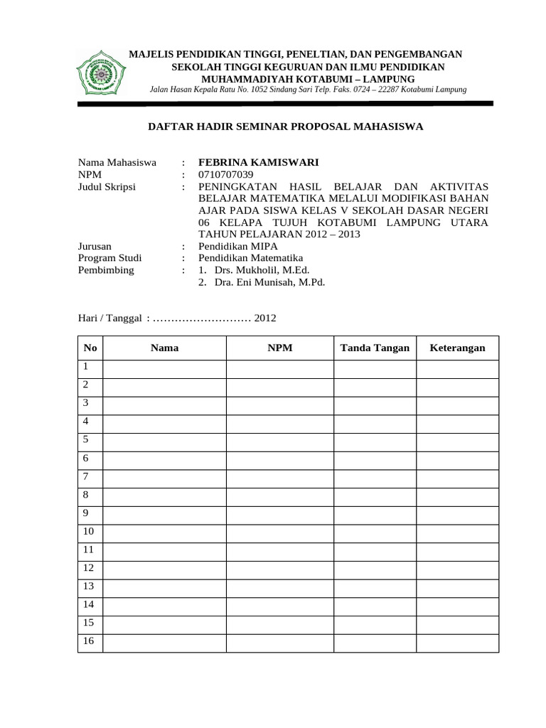 DAFTAR HADIR SEMINAR | PDF