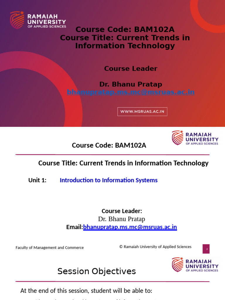 BAM102A Current Trends in Information Technology - Unit 1-Introduction To Information Systems ...