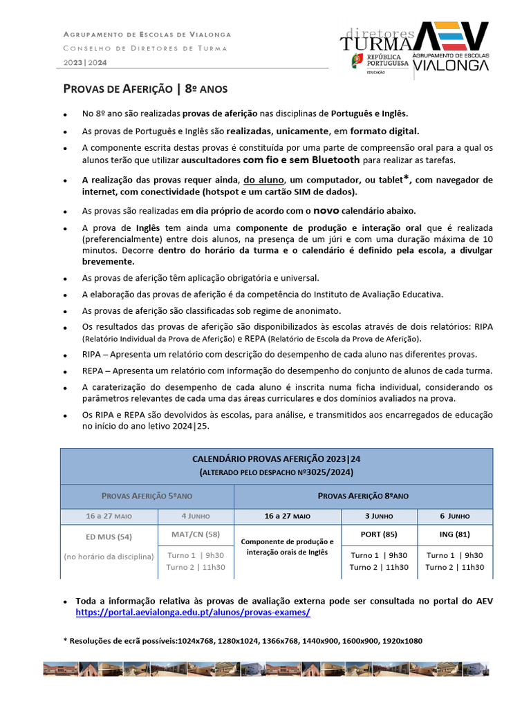 Provas de Aferição 8º Ano Vialonga 2023 | PDF | Informática