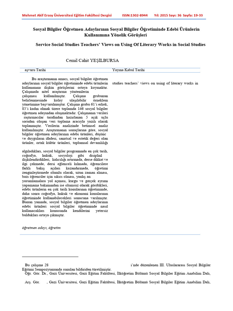 Sosyal Bilgiler ____retmen Adaylar__n__n Sosyal Bilgiler ____retiminde Edebi __r__nlerin Kullan ...