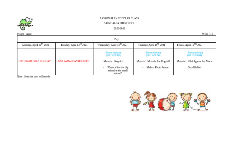 Lesson Plan Toddler Week 15 | PDF