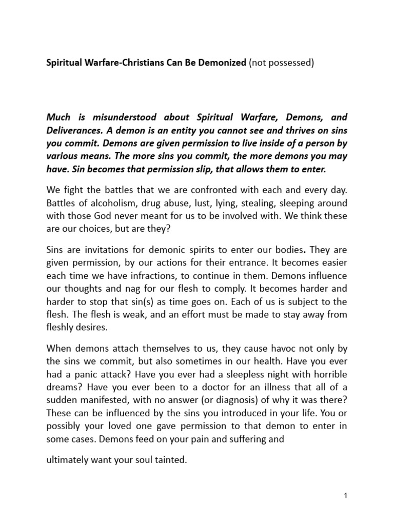Spiritual Warfare-Christians Can Be Demonized | PDF | Deliverance ...