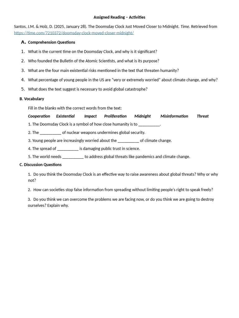 Assigned Reading Activities | PDF