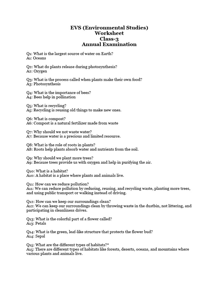 EVS (Environmental Studies) Class-3 | PDF
