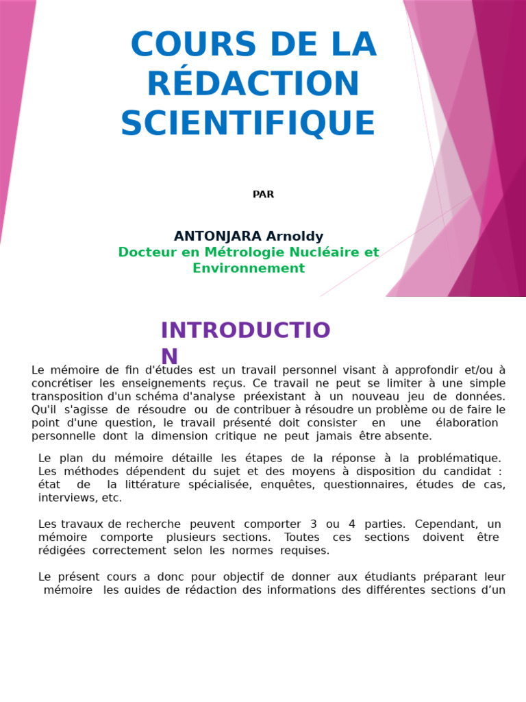 Cours de Rédaction Scientifique | PDF | Expérience | Recherche d ...
