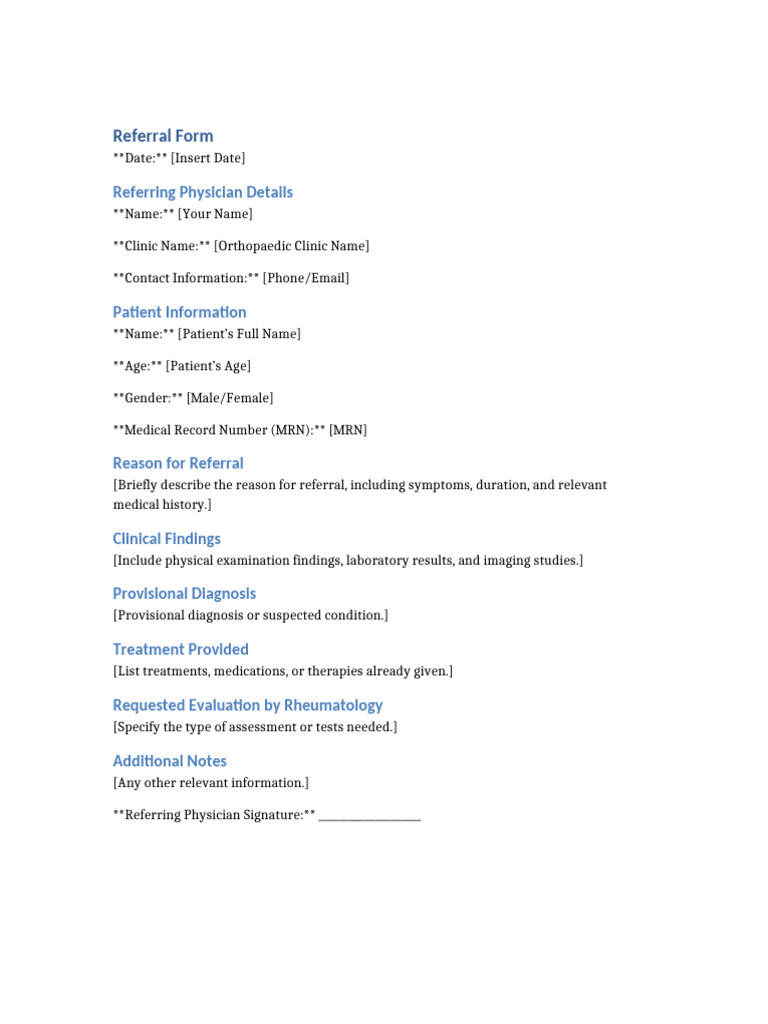Orthopedic Referral Form Template | PDF