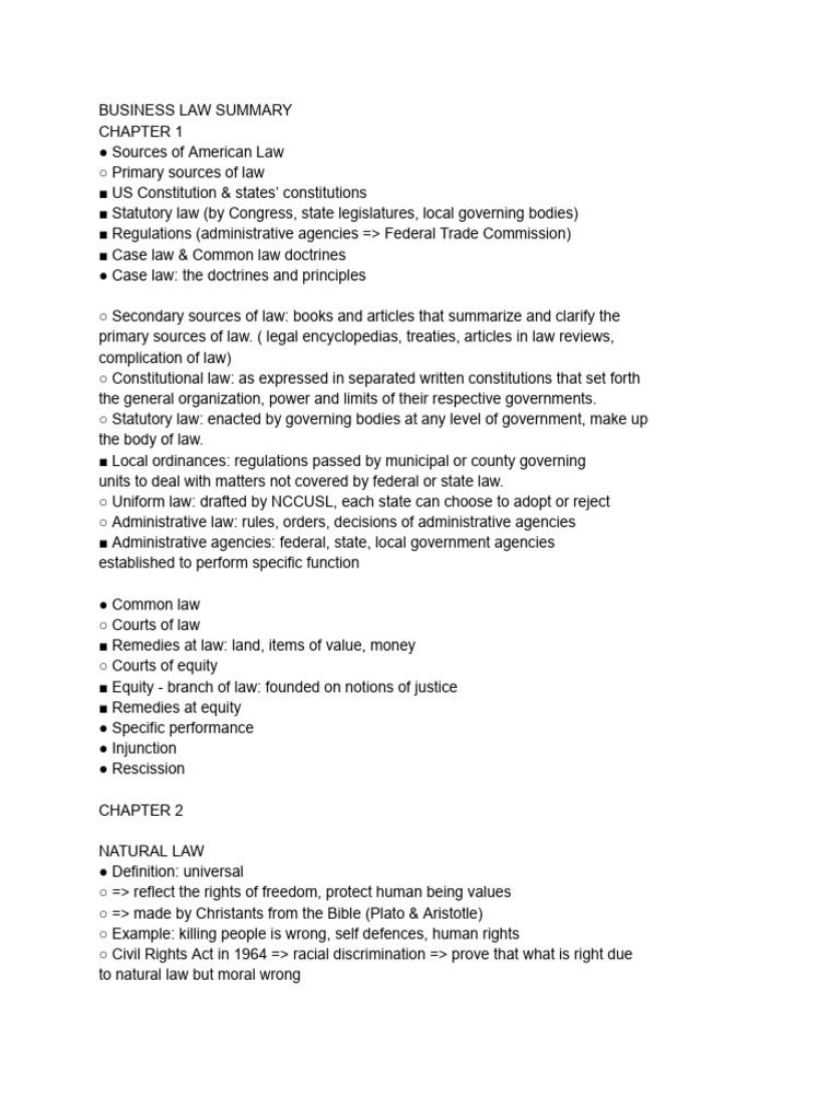 Business Law Summary | PDF