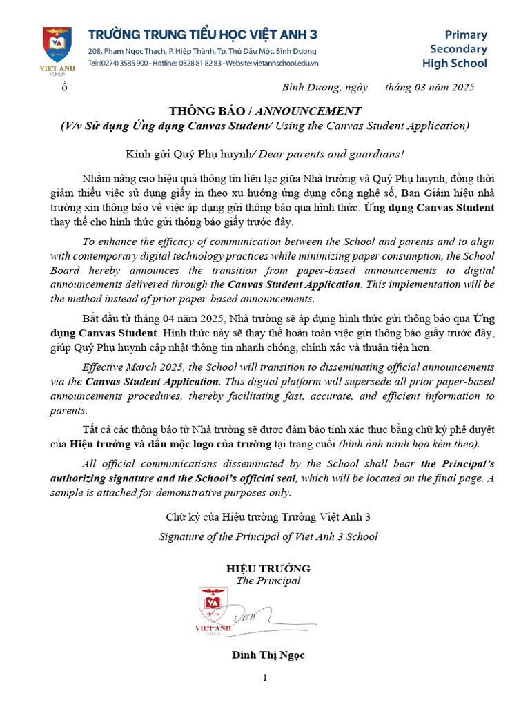 EMC - Thông - Báo - S - D NG - Canvas - Students - Signed | PDF