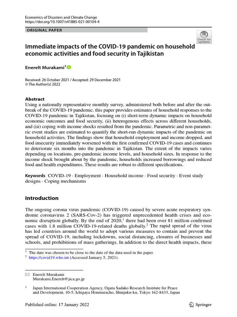 Murakami2022 Article ImmediateImpactsOfTheCOVID-19P | PDF | Food Security | Human Migration