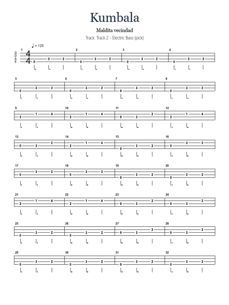 Kumbala Bass Tab by Maldita Vecindad - Songsterr Tabs With Rhythm | PDF