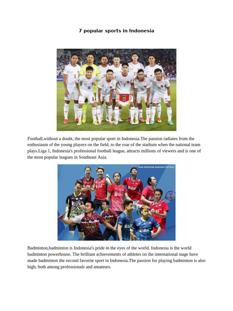7 Popular Sports in Indonesia | PDF | Indonesia | Sports