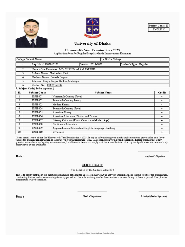 4th Year Form Fill Up 2023 | PDF