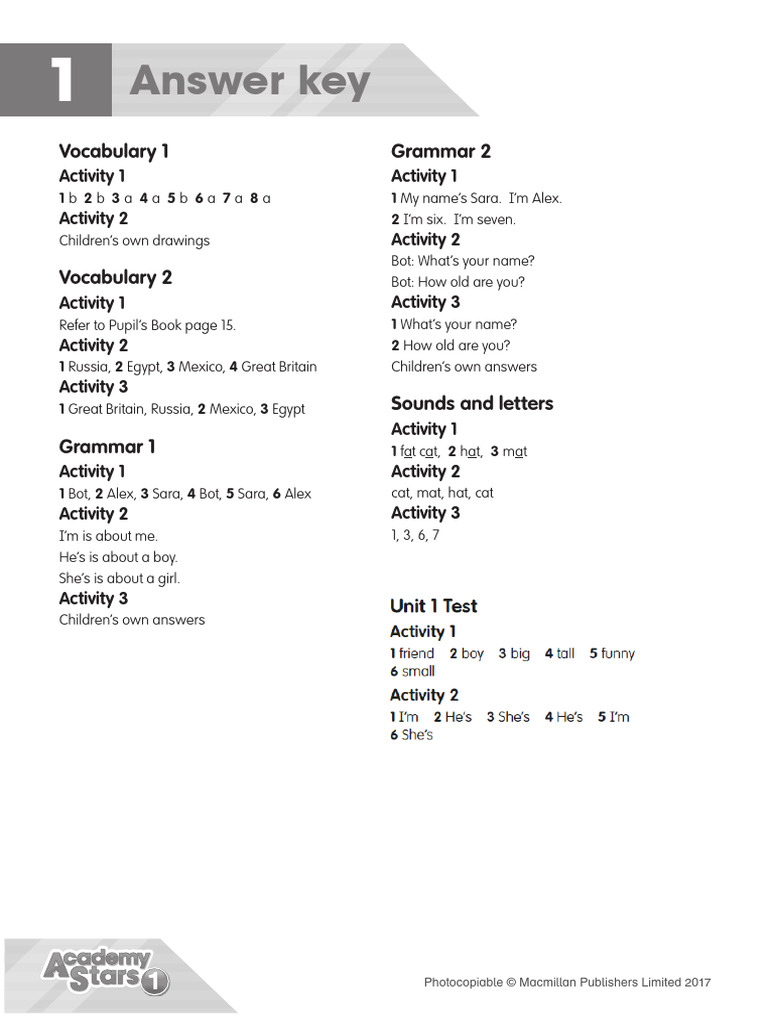 Answer Key: Vocabulary 1 Grammar 2 | PDF